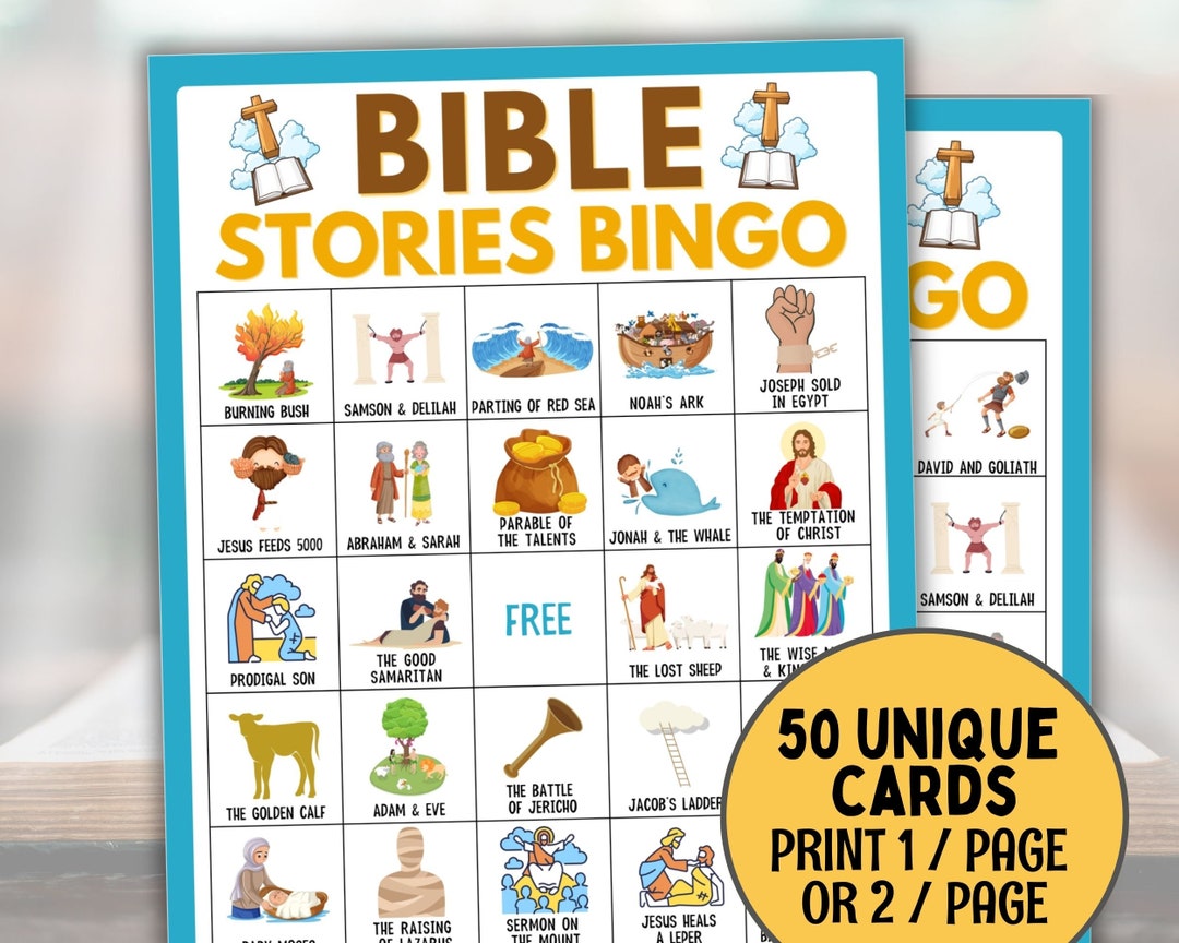 Bible Bingo, Bible Games for Kids Bible Study, 50 Bible Stories Bingo ...