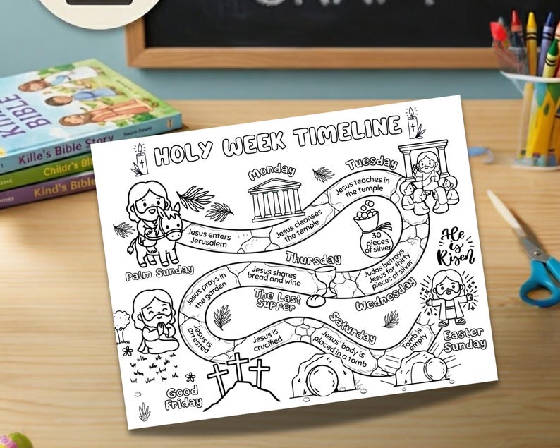Holy Week Timeline, Easter Story Activity, Printable EASTER Coloring ...