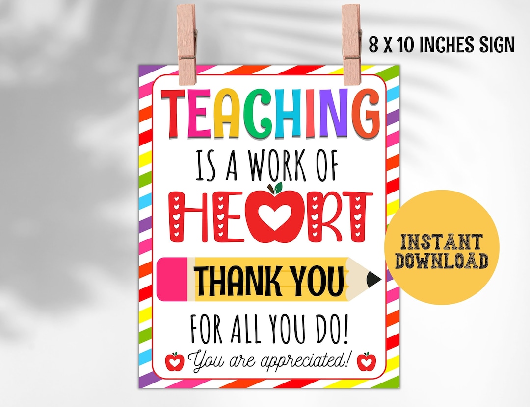 Teacher Appreciation Sign Printable, Teacher Thank You Sign, Staff ...