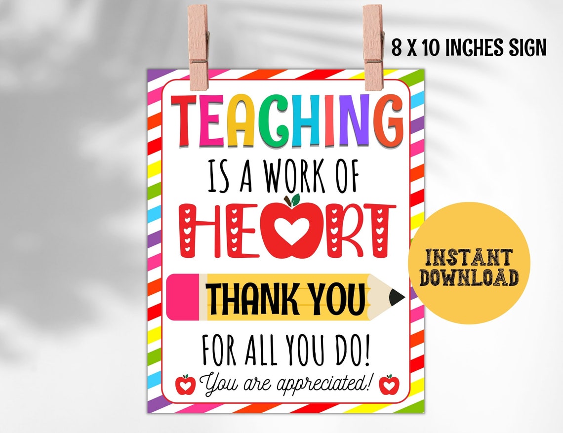 Teacher Appreciation Sign Printable, Teacher Thank You Sign, Staff ...
