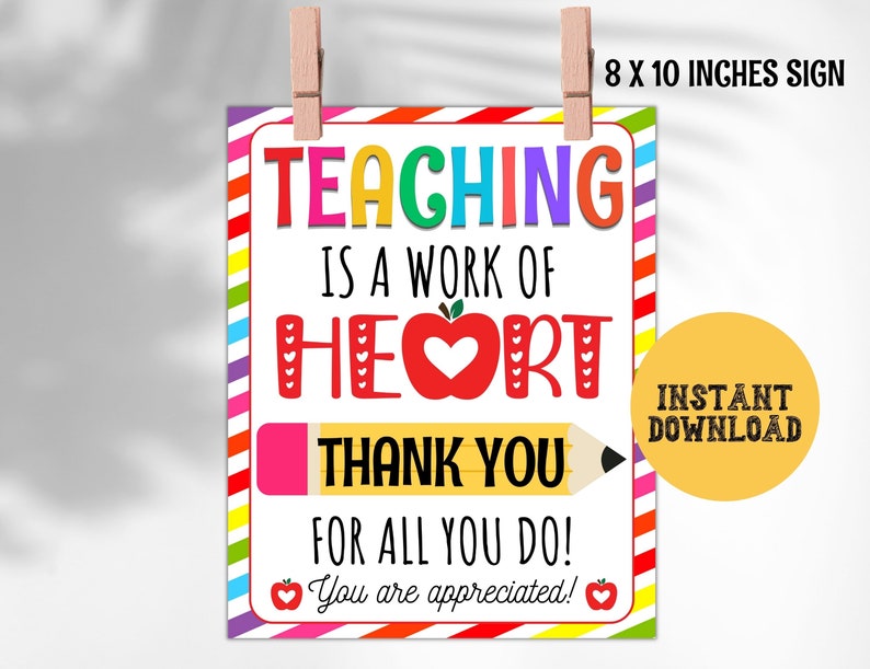 Teacher Appreciation Sign Printable Thank You Appreciation - Etsy
