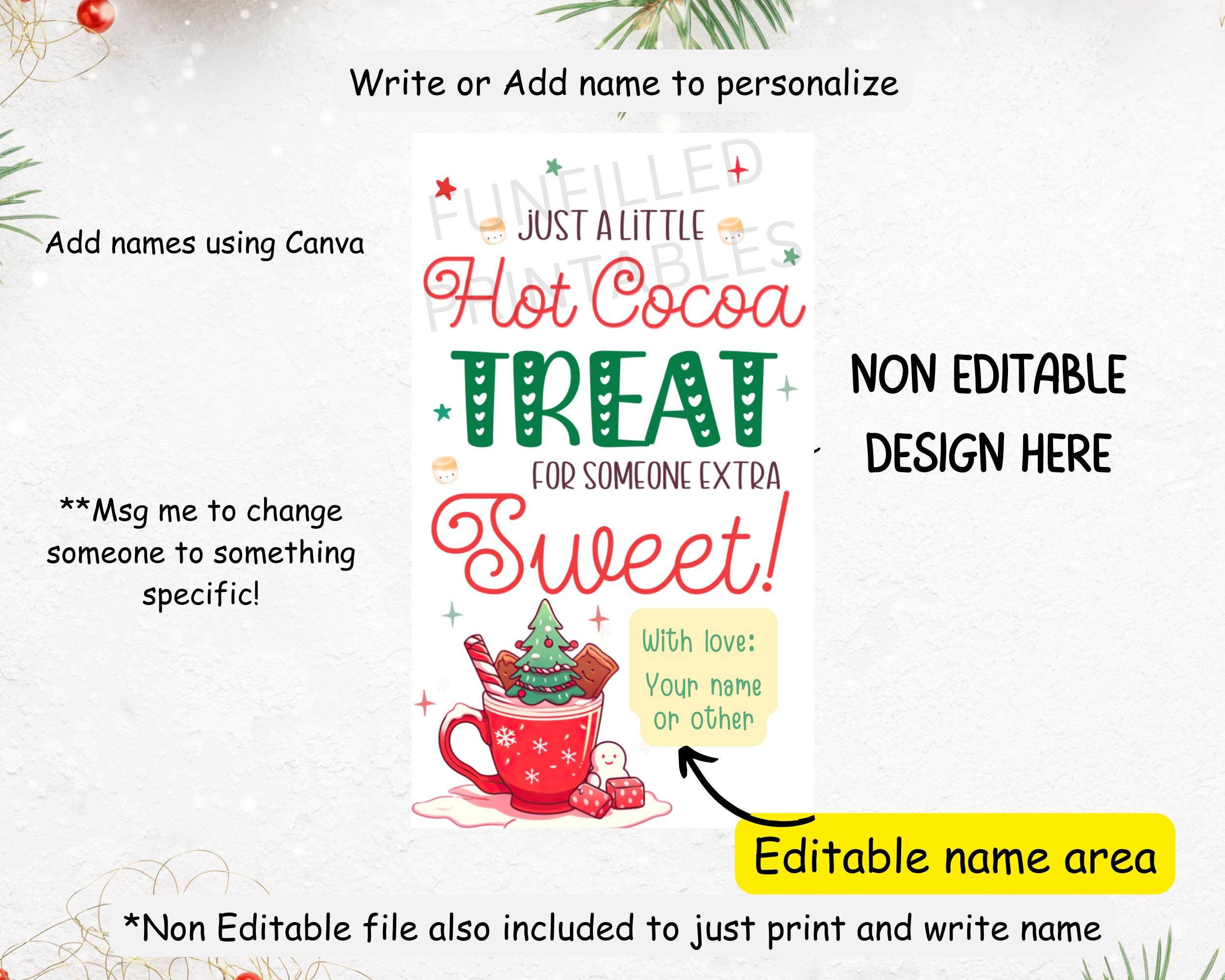 Hot Cocoa Christmas Gift Tags Printable, Hot Chocolate Mix Christmas ...
