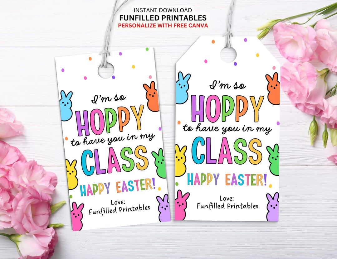 Easter Class Gift Tags Printable, Hoppy You're in My Class Easter Tags ...