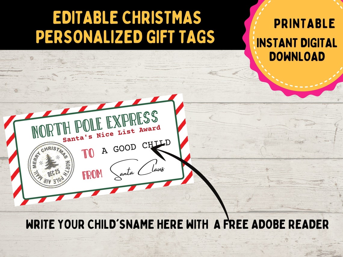North Pole Gift Tag From Santa, Printable Christmas Gift Tag, Nice List ...