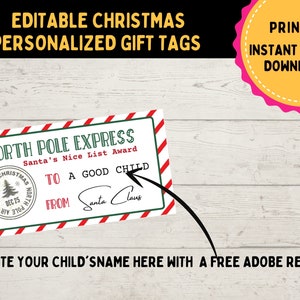 North Pole Gift Tag From Santa, Printable Christmas Gift Tag, Nice List ...