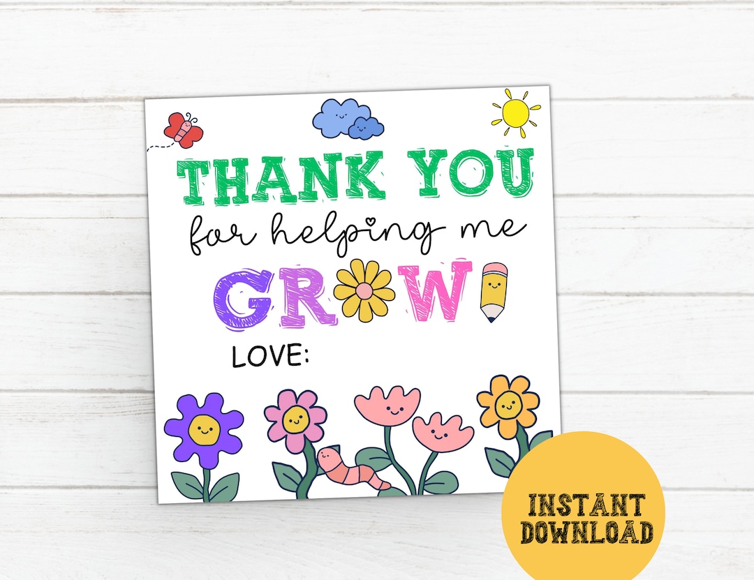 Thank You for Helping Me Grow Teacher Appreciation Tags, Cactus Succulent Favor Tags, Teacher ...