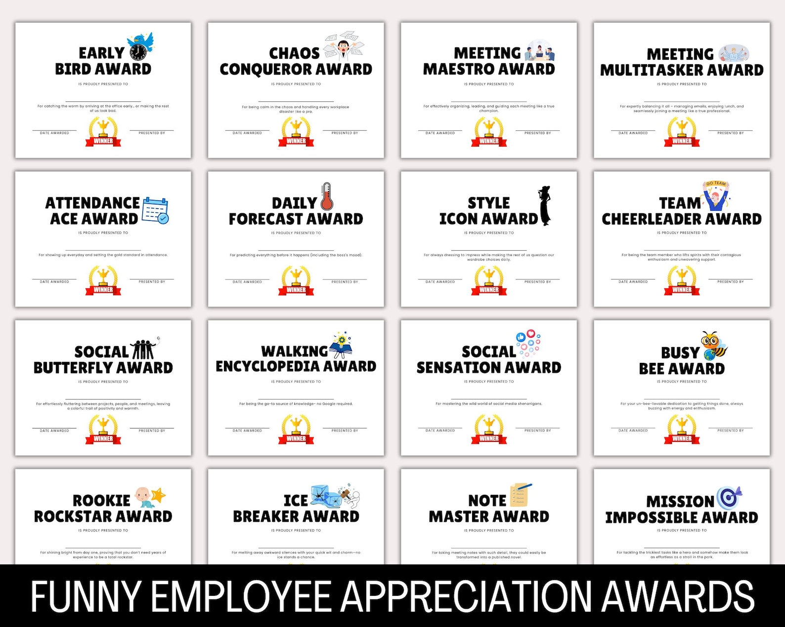 Funny Employee Appreciation Awards Certificate, Funny Work Awards ...