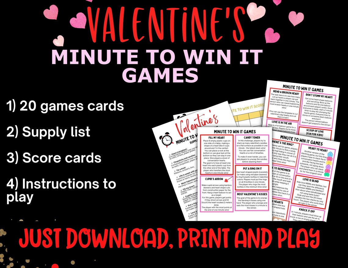 Valentine's Day Minute to Win It Games Valentines Party - Etsy