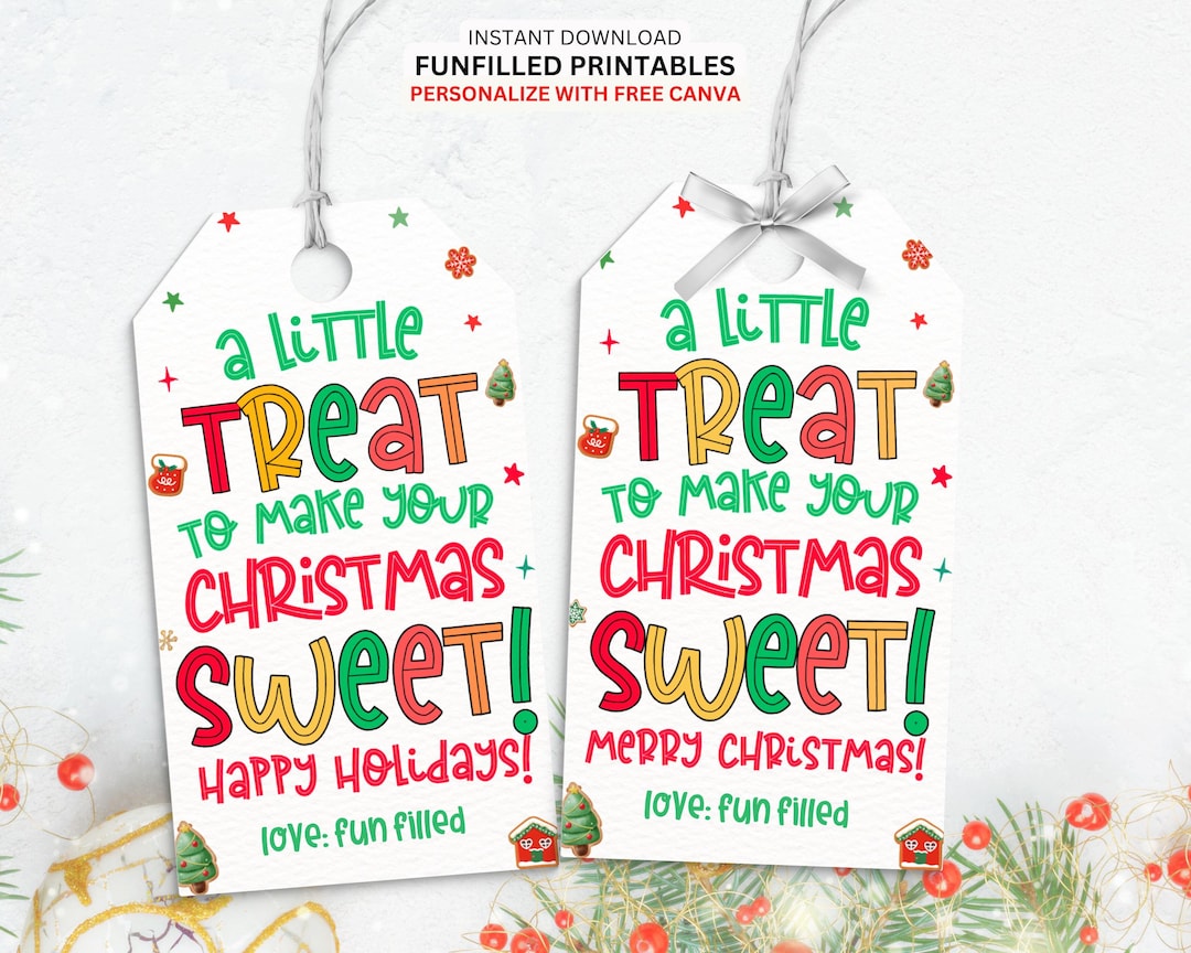 Christmas Treat Tags, Sweet Treat Christmas Favors Tags, Treat Bag Tags ...