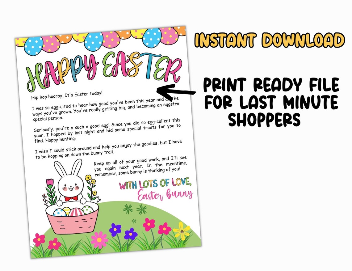Easter Bunny Letter Printable, Letter From Easter Bunny, Simple Easter ...