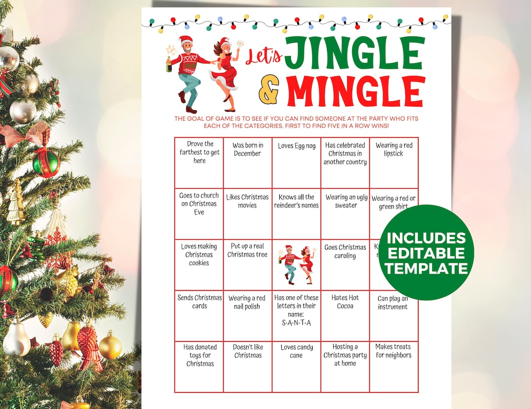 Christmas Jingle and Mingle Bingo, Find the Guest Bingo, Work Holiday ...