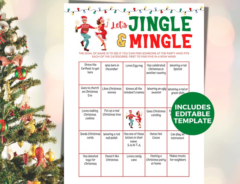 Christmas Jingle and Mingle Bingo, Find the Guest Bingo, Work Holiday ...