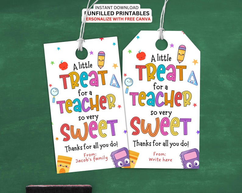 Sweet Treat Teacher Appreciation Tags, Thank You Teacher Gift Tags, End ...