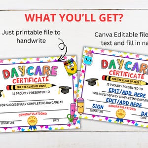 Printable Daycare Graduation Certificate Editable, 2025 Daycare Diploma ...