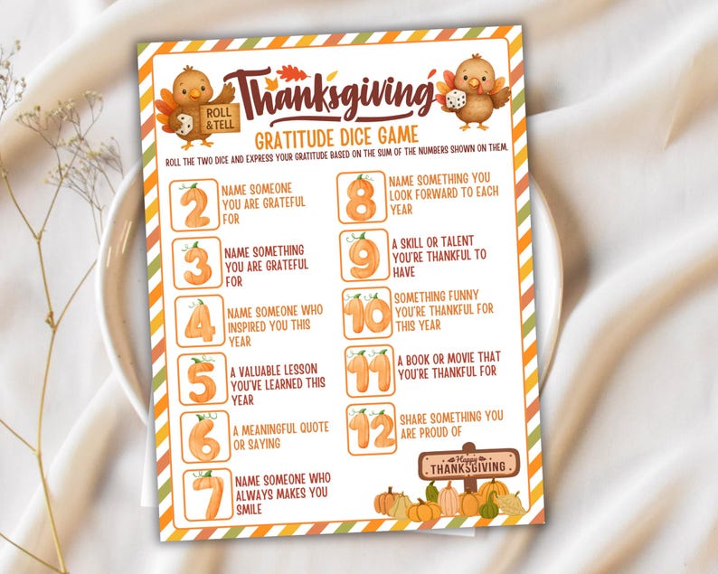 Thanksgiving Gratitude Dice Game, Gratitude Game Printable Thanksgiving ...