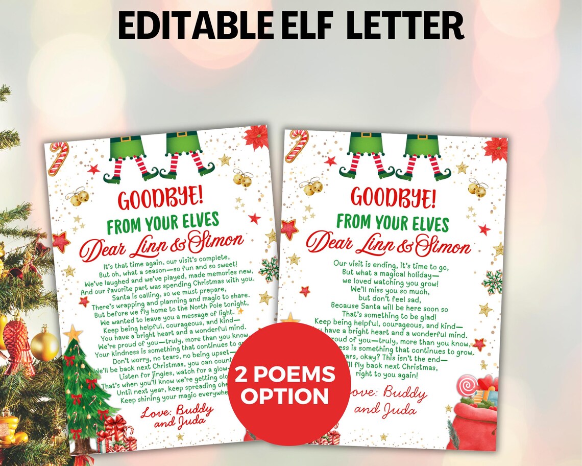 Elves Goodbye Letter, Boy Girl Elf Goodbye Letter Editable Elf ...