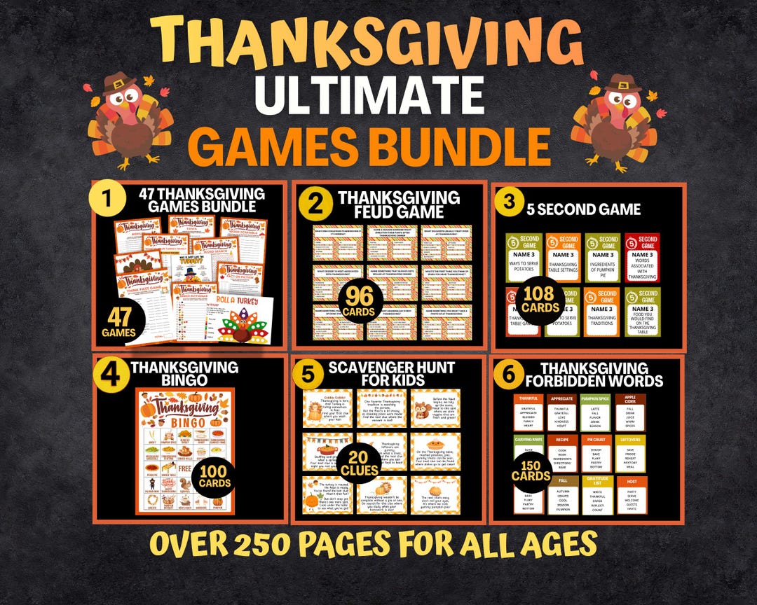 Thanksgiving Games Bundle, Family Thanksgiving Games for Adults Kids ...