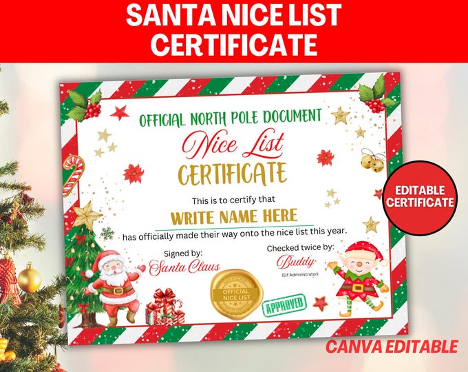 Santa Nice List Certificate, Printable Official Nice List Personalized ...