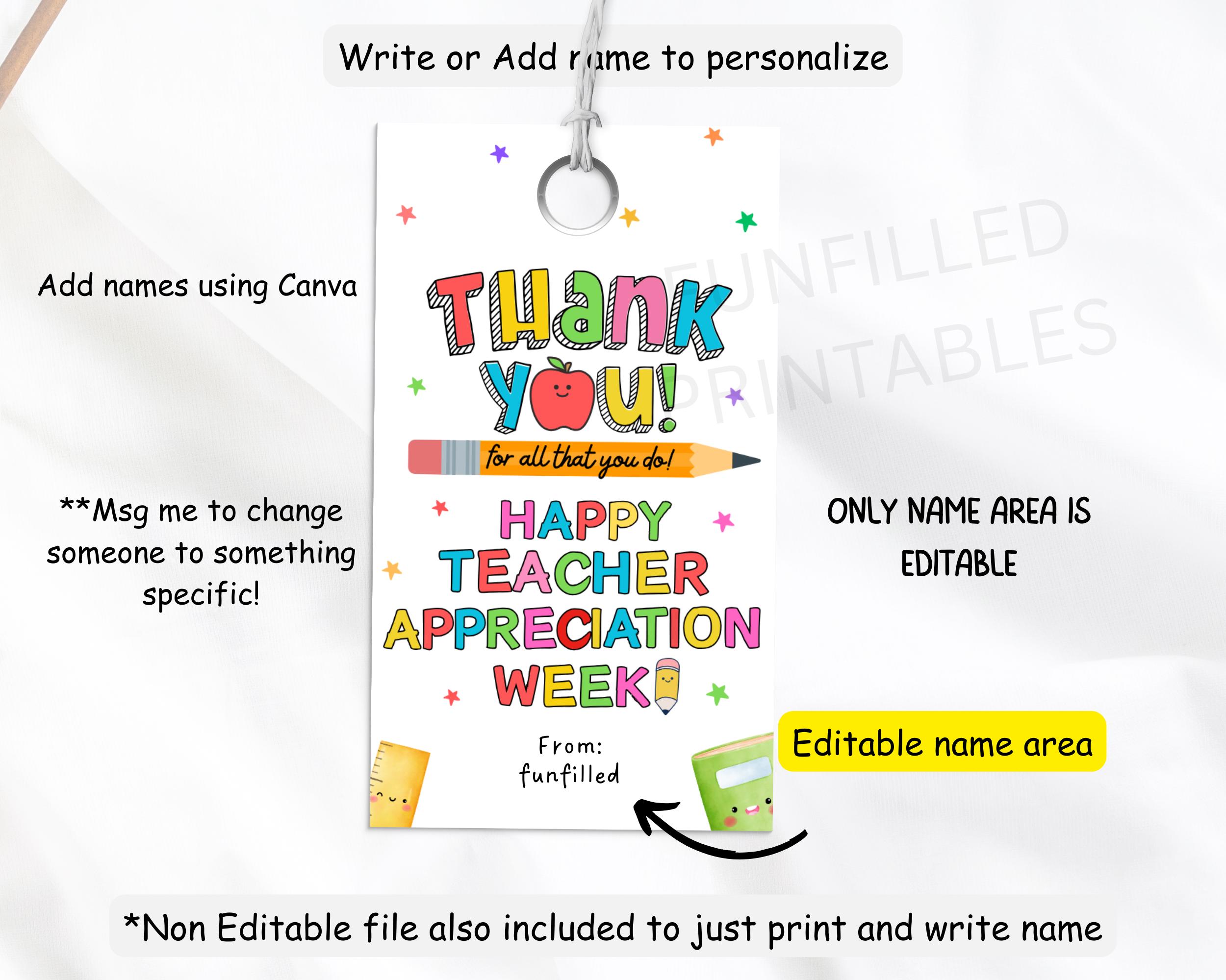 Editable Teacher Appreciation Week Gift Tags, Teacher Gift Tags ...