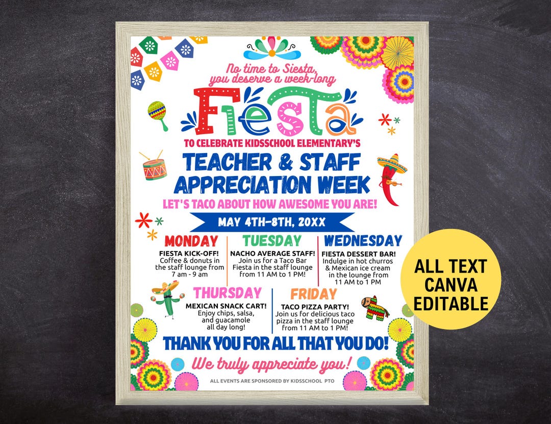 Editable Fiesta Teacher Appreciation Week Flyer Template Itinerary ...