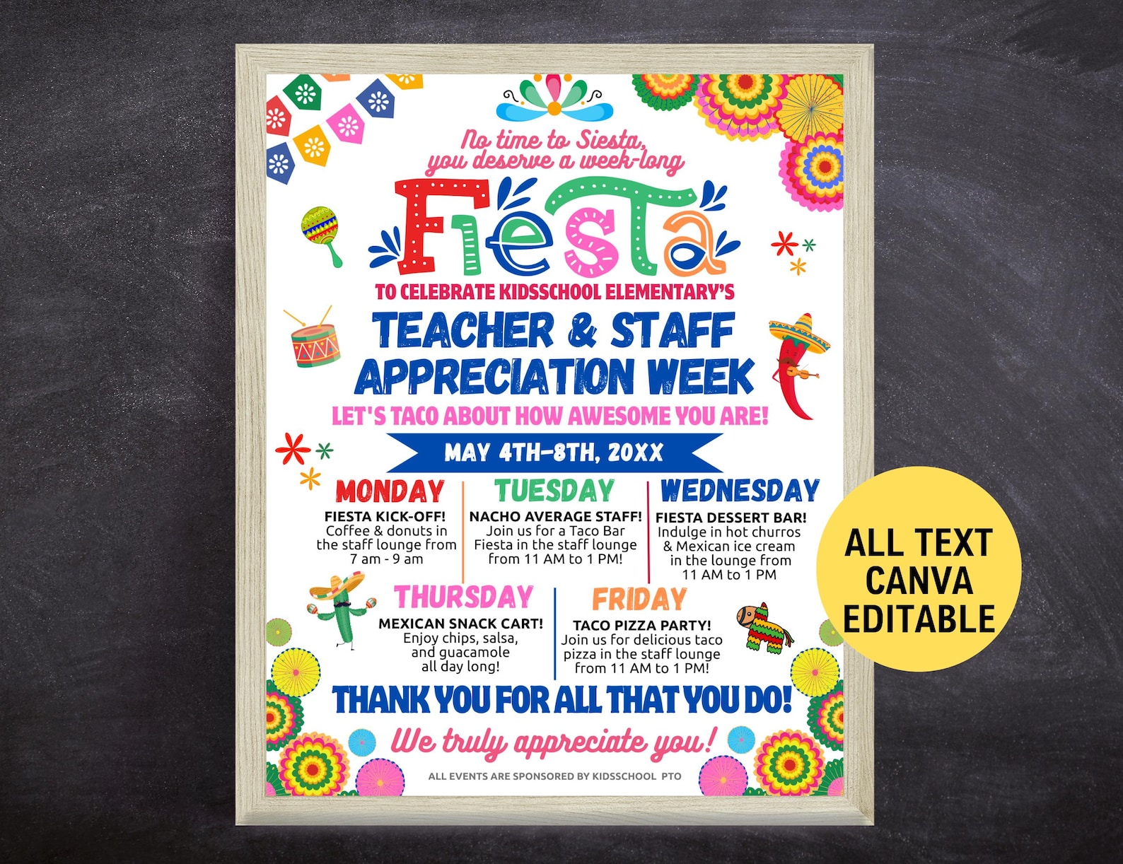 Editable Fiesta Teacher Appreciation Week Flyer Template Itinerary ...