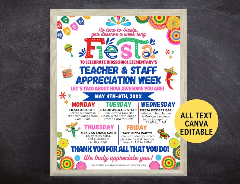 Editable Fiesta Teacher Appreciation Week Flyer Template Itinerary ...