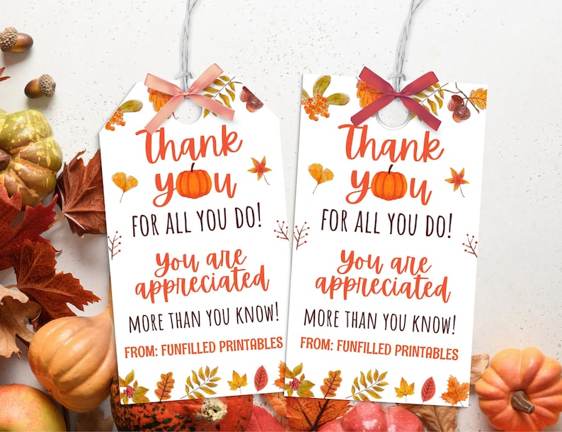 Fall Thank You Tags, Fall Appreciation Tags, Fall Pumpkin Tags ...