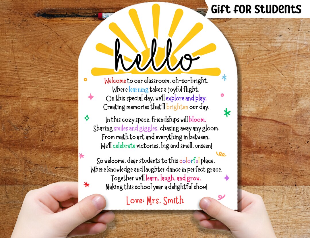 First Day of School Student Gift, Printable Back to School Welcome Card ...
