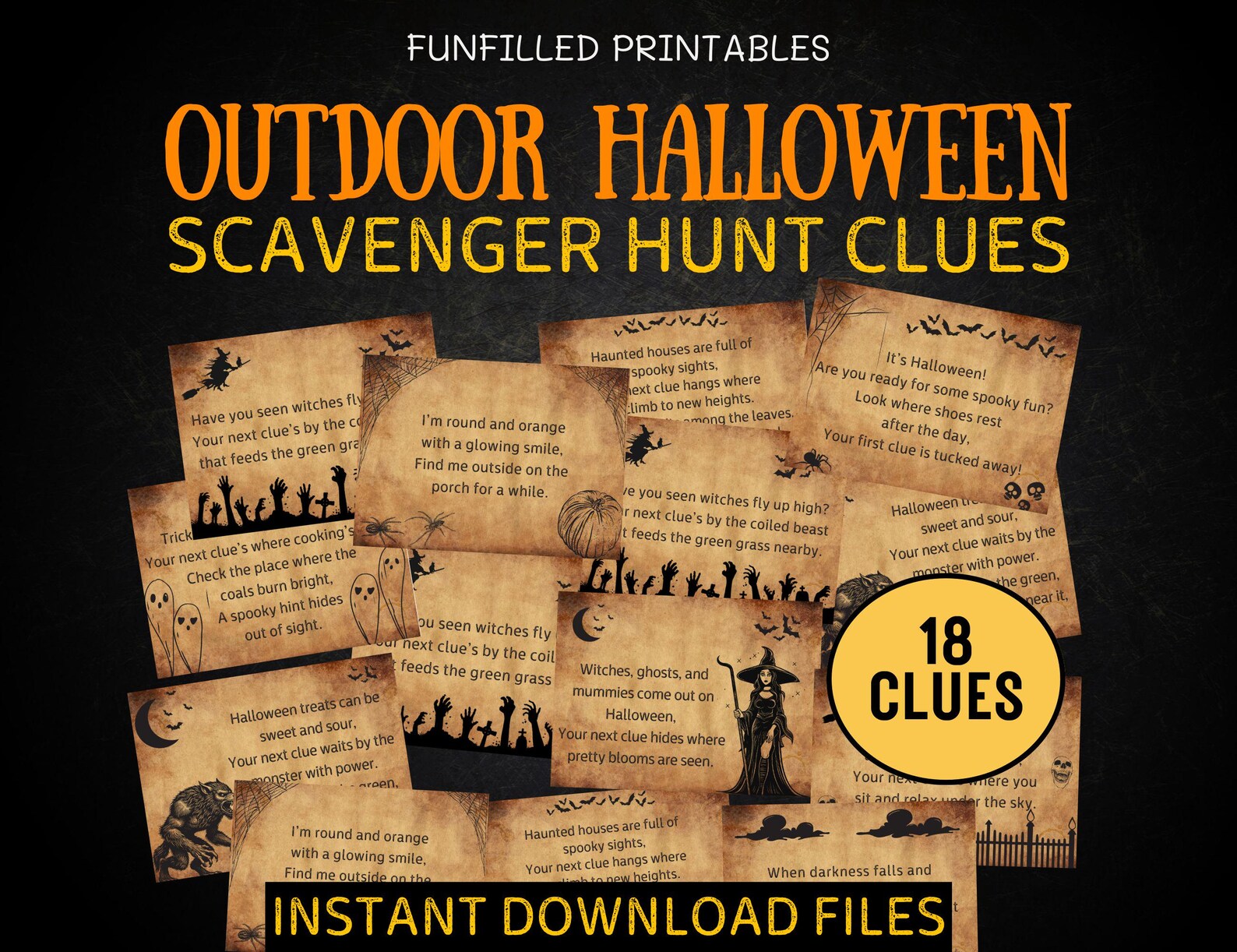 Outdoor Halloween Scavenger Hunt, Kids Halloween Treasure Hunt Clues ...
