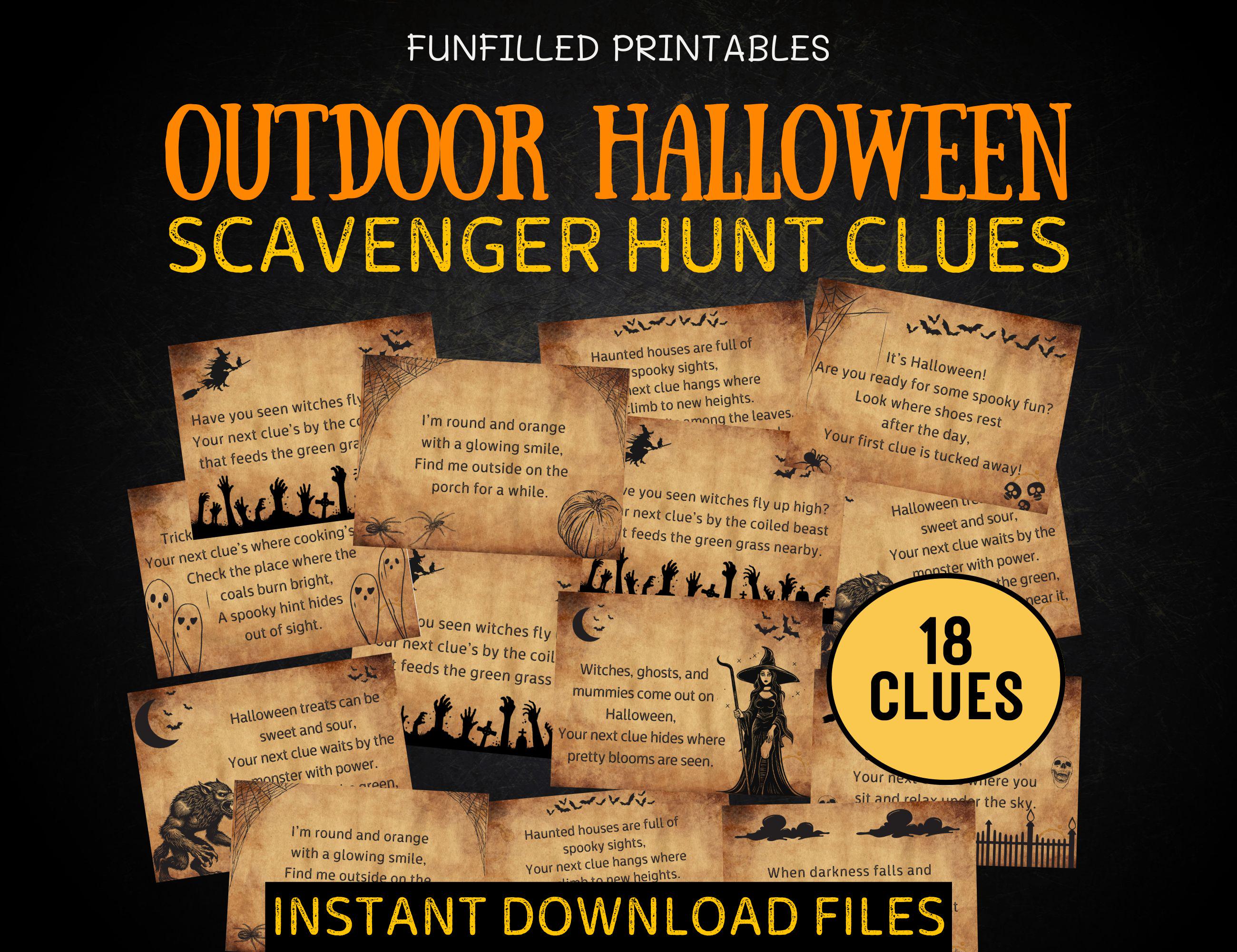 Outdoor Halloween Scavenger Hunt, Kids Halloween Treasure Hunt Clues ...