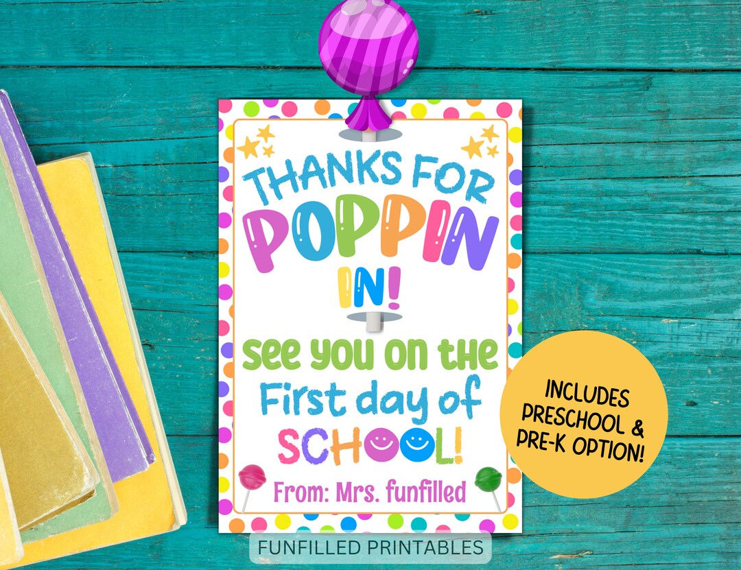 Back to School Lollipop Tag, First Day of School Gift, Thanks for ...