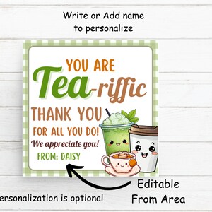 Tea Gift Tag, You Are Tea-rrific Tea Appreciation Tag, Teacher Staff ...