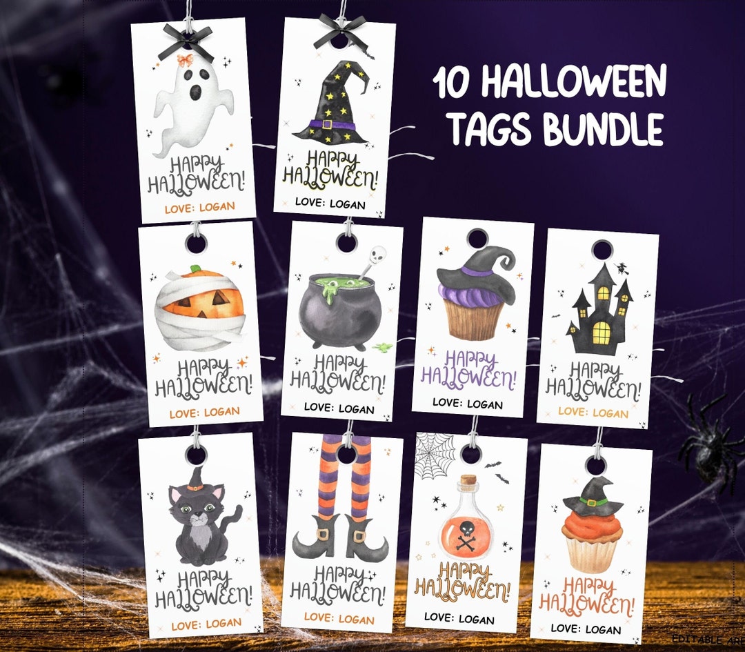 Happy Halloween Gift Tags Bundle, Printable Halloween Tags, Halloween ...
