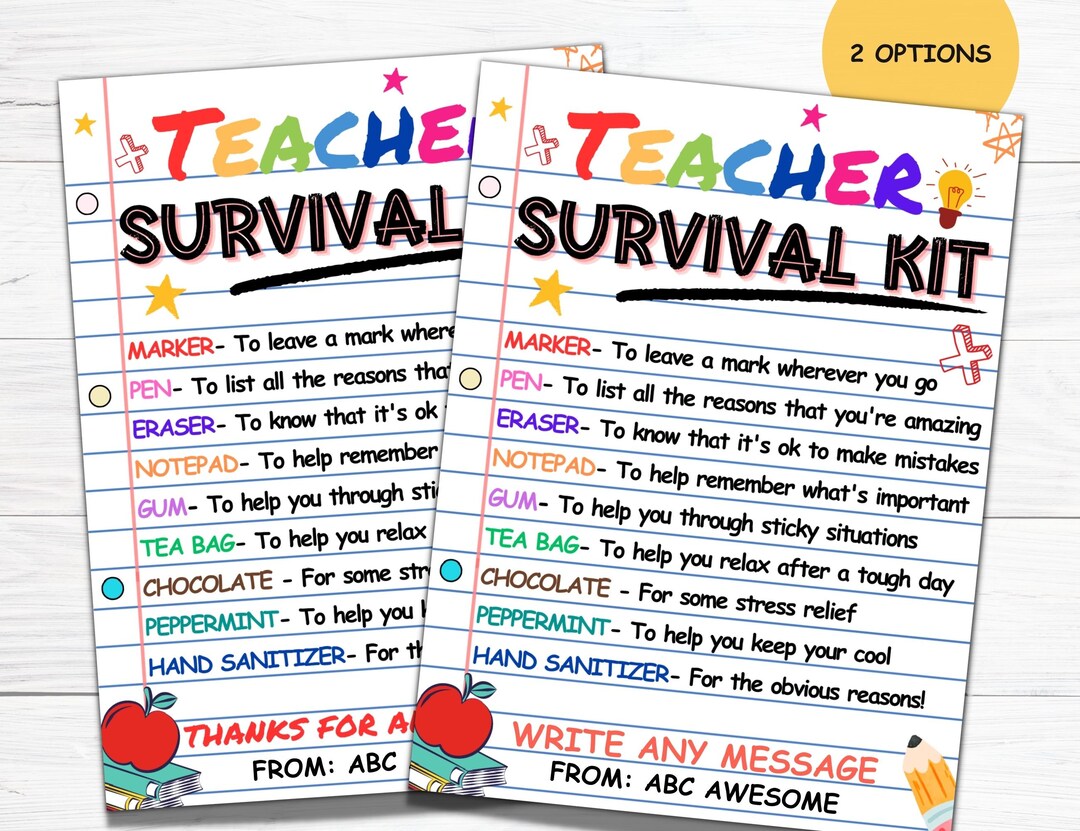 Teacher Survival Kit Gift Tag, Back to School Teacher Gift, Teacher ...