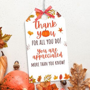 Fall Thank You Tags, Fall Appreciation Tags, Fall Pumpkin Tags ...