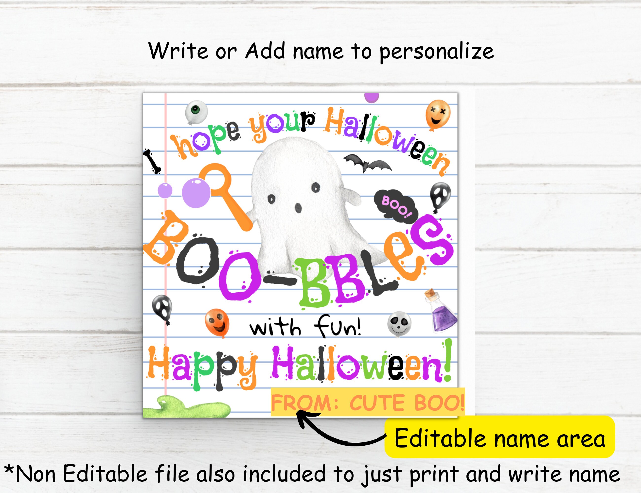 Halloween Bubbles Tag for Kids, Boo Bubbles Gift Tag, Halloween Class ...