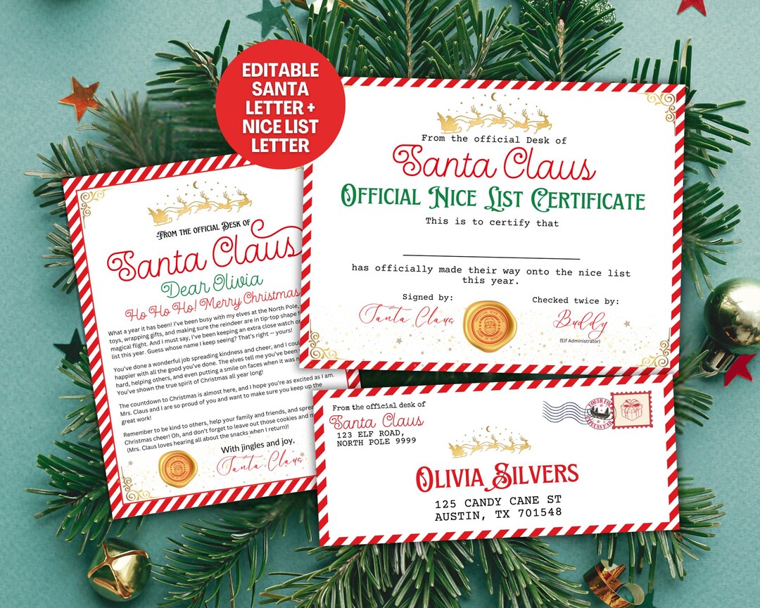 Editable Santa Letter Bundle: Nice List Certificate, North Pole ...