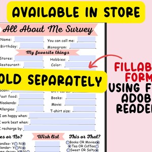 Favorites Survey, All About Me Printable, Questionnaire, My Favorite ...