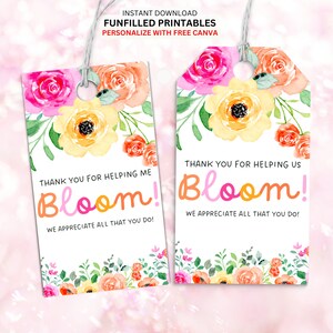 Floral Thank You Gift Tags, Thanks for Helping Us Bloom Teacher ...