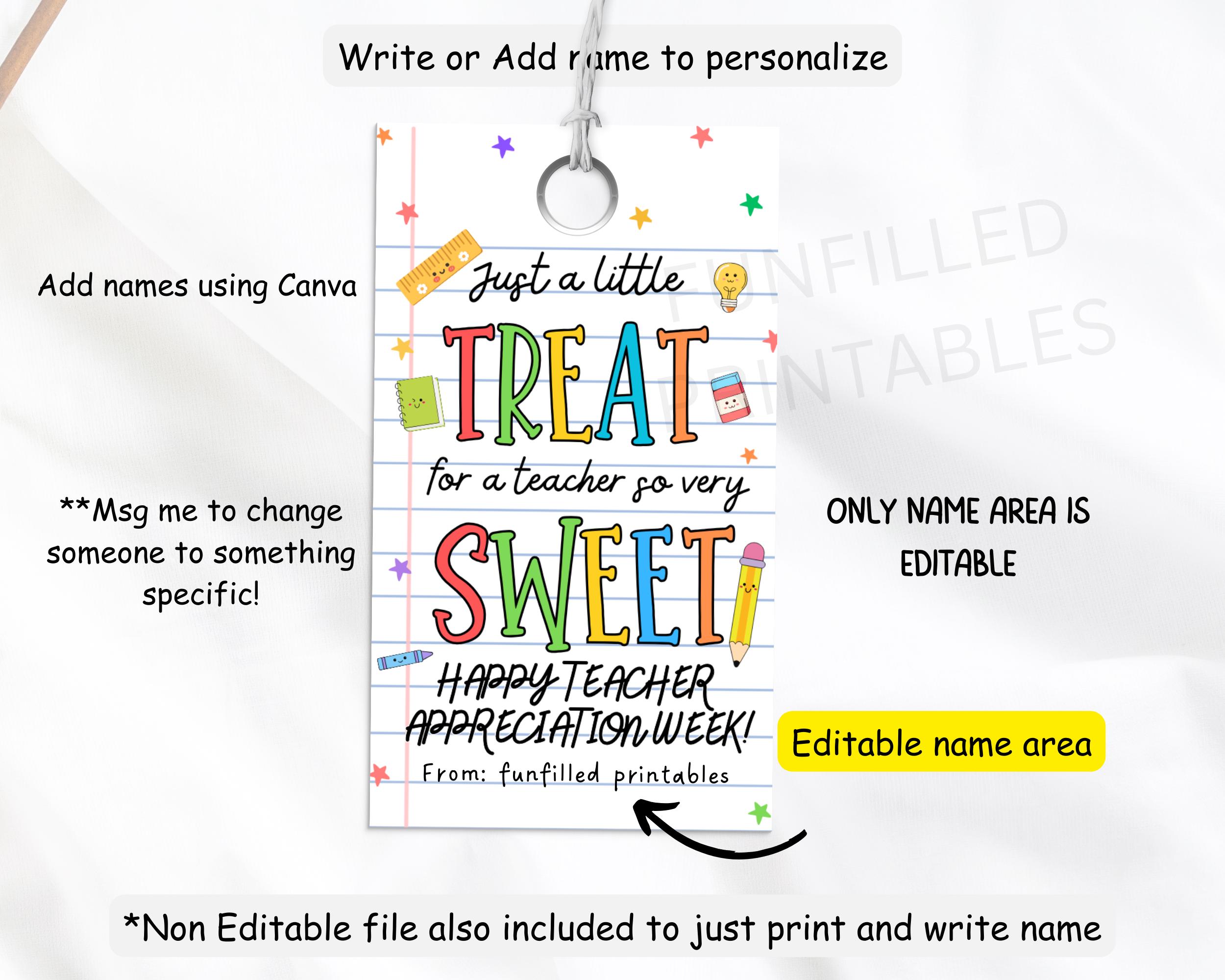 Sweet Treat Teacher Appreciation Gift Tags, Teacher Gift Tags, Thank ...