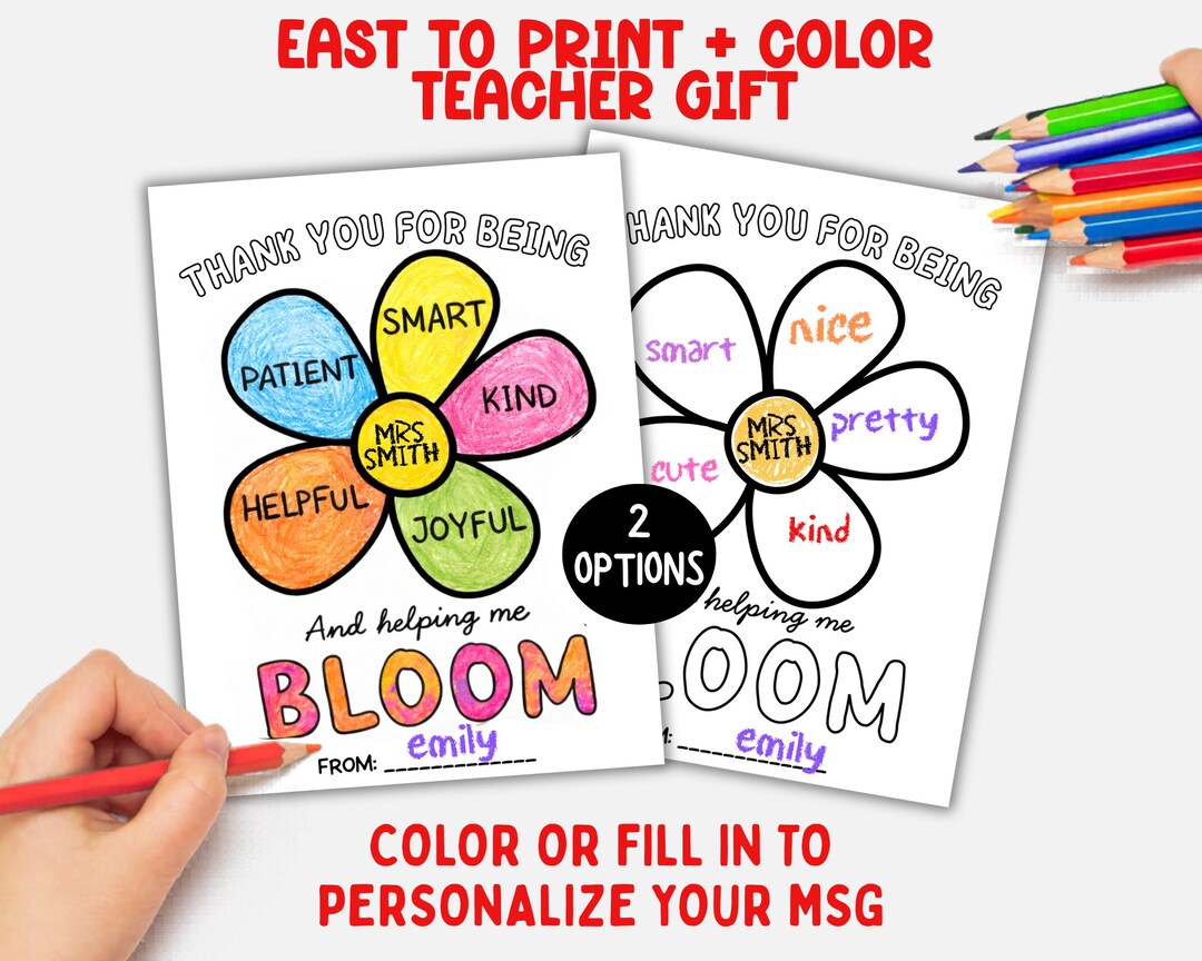 Teacher Appreciation Coloring Card Printable Teacher Gift, Preschool ...