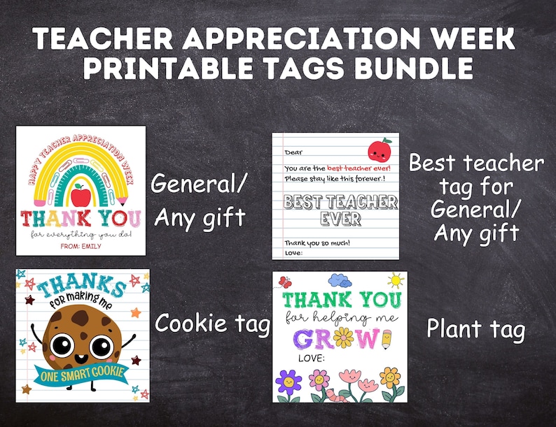 Teacher Appreciation Gifts Tag Bundle, Appreciation Week Gift for ...