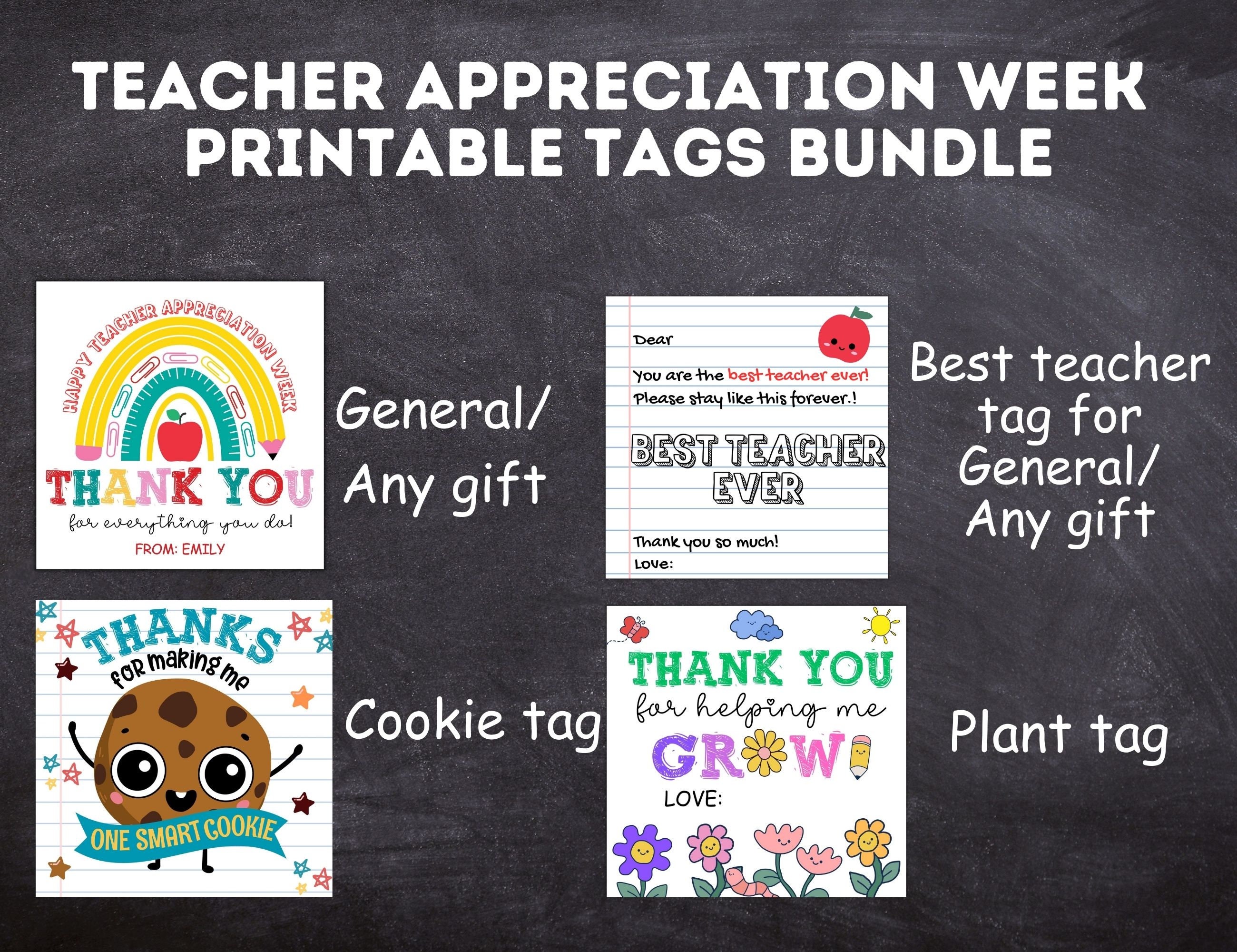 Teacher Appreciation Gifts Tag Bundle, Appreciation Week Gift for ...