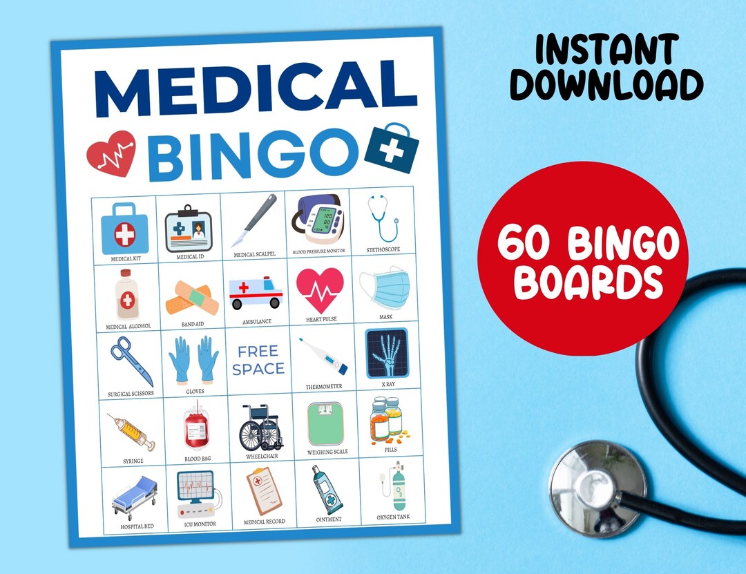 Medical Bingo, Nurse Bingo, 60 Printable Bingo Game for Nurse/doctor ...