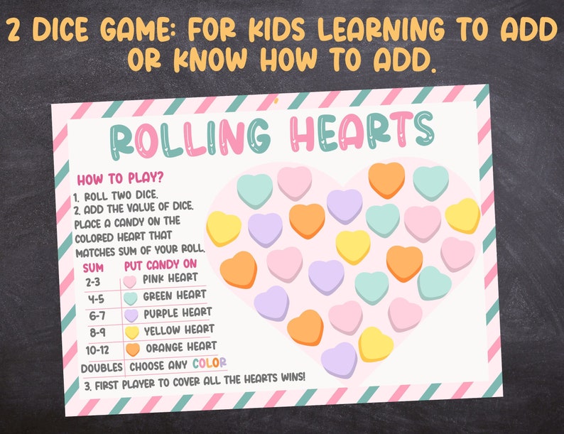 Valentines Day Candy Dice Game Printable Rolling Hearts - Etsy