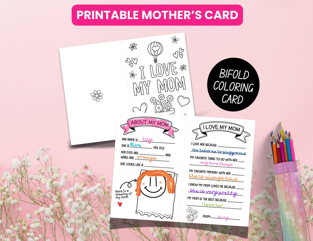Mothers Day Card Kids To Color Printable Mothers Day Card Template, All ...