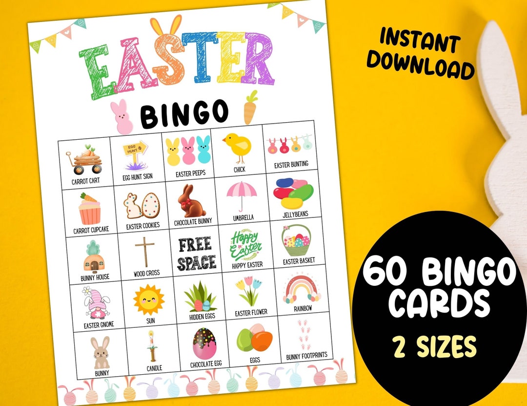 Easter Bingo Game, 60 Printable Easter Bingo Cards W/labels, Easter ...