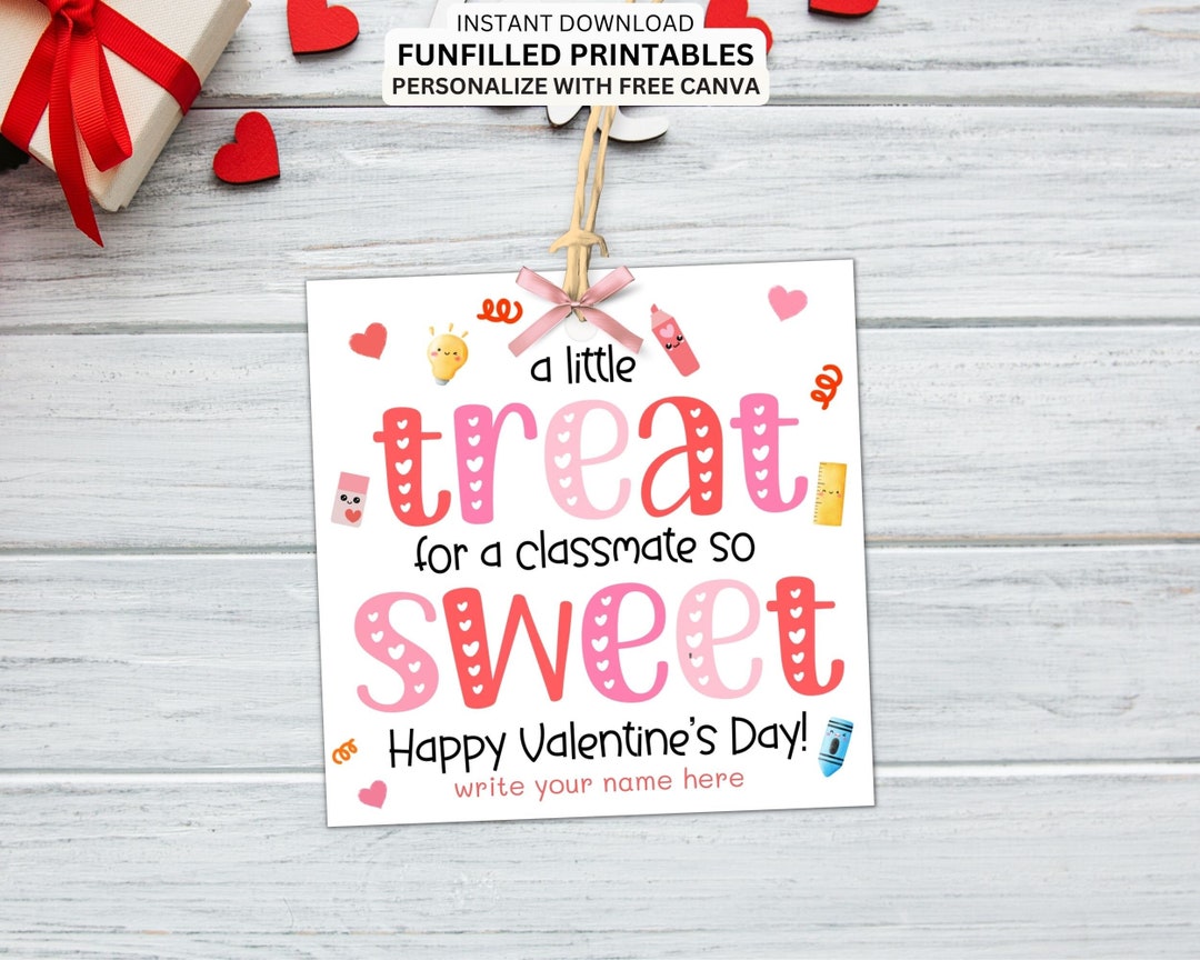 Classmate Valentines Treat Tag, Kids Classroom Valentines Tags, Kids ...
