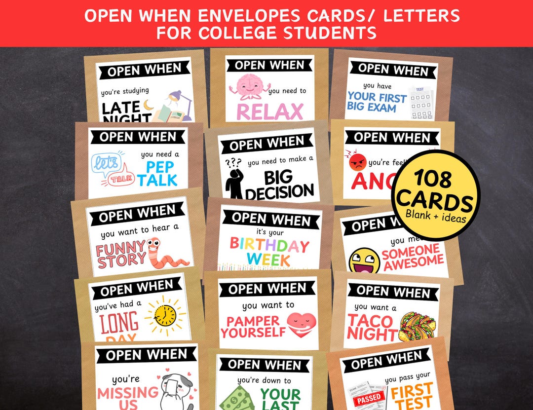 Open When Letters Envelopes College Gifts, College Care Package, Open ...