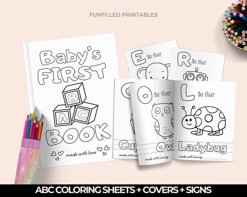 Baby Shower Abc Coloring Book, Baby's First Abc Book Baby Shower Game ...
